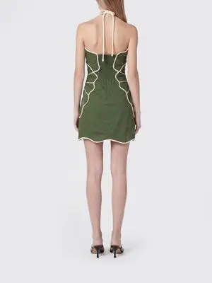 Farm Rio Wavy Trim Mini Dress In Lenzing™ Ecovero™ Euroflax - Green