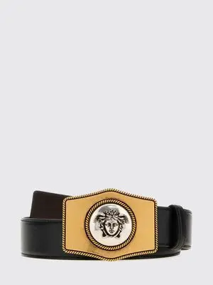 Versace Smooth Calfskin Leather Belt With Medusa Monogram Buckle - Black