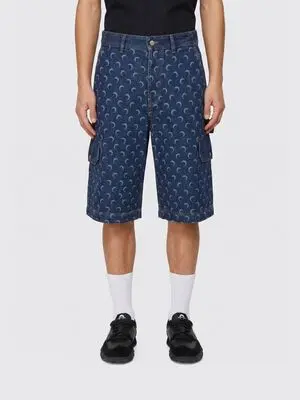 MARINE SERRE Monogram Print Denim Bermuda Shorts - Blue