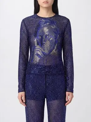 Giorgio Armani Long-sleeved Polyamide Evening Top With Rhinestones - Blue