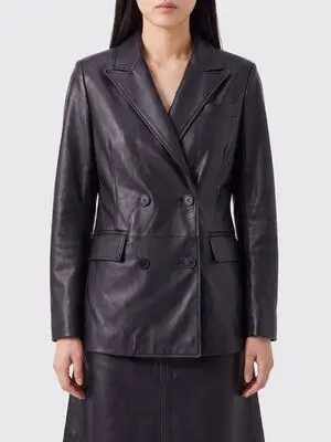 SALVATORE SANTORO Double-breasted Ovine Leather Blazer With Classic Lapels - Navy