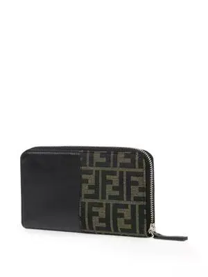 Fendi Ff Jacquard Zip Around Wallet - Black
