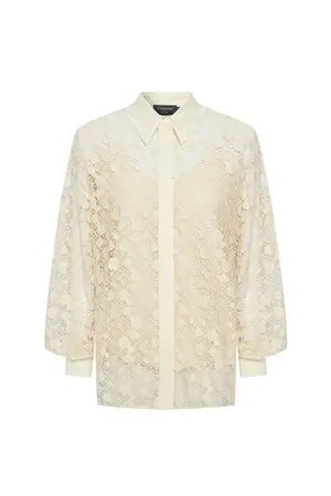 EXQUISE Neutrals Noelle Cotton Lace Shirt Ecru - Beige