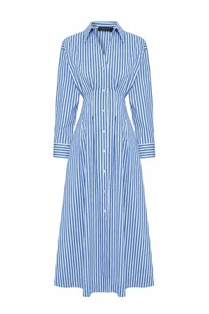 EXQUISE Sutton Collar Midi Dress - Blue