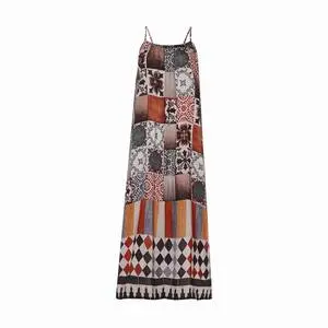 DHARA SHETH, DUBAI Celestial Tesserae Mosaic Print Spaghetti Strap Cotton Maxi Dress & Multicolor - Brown
