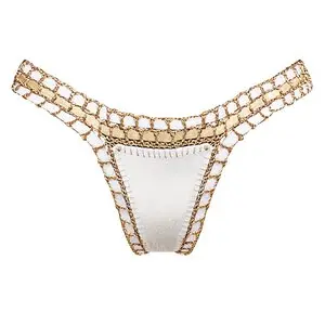 LUXSEA SWIMWEAR Coco Gold Shimmer Crochet Bikini Bottom - White