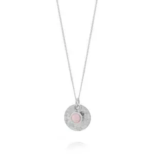 NELLOU JEWELLERY Rose Quartz Luna Disc Necklace - Silver