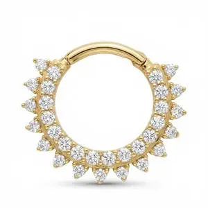 Zahav Jewelry 10k Solid 18g Spiked Clicker Hoop With Cz Stones - Gold