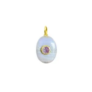 KAMARIA Lace Agate Gemstone Pendant With Topaz Small Oval - Blue