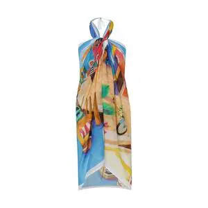 DHARA SHETH, DUBAI Mediterranean Escape Resort Halter-style Cotton Sarong & Multicolor - Blue