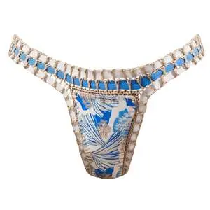 LUXSEA SWIMWEAR Reversible Tropical Print/ Crochet Bikini Bottom - Blue