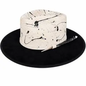 BELLA SOUL Neutrals Flat Brim Paint Fleck Hat - Black