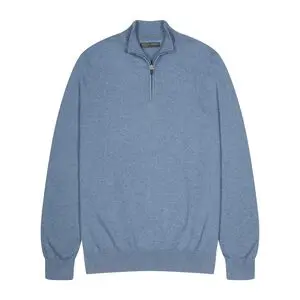 PAUL JAMES KNITWEAR Lightweight Cotton Foster Zip Neck Jumper - Blue