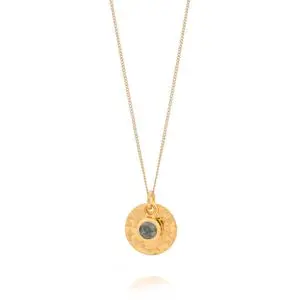 NELLOU JEWELLERY Blue Topaz Luna Disc Necklace - Gold
