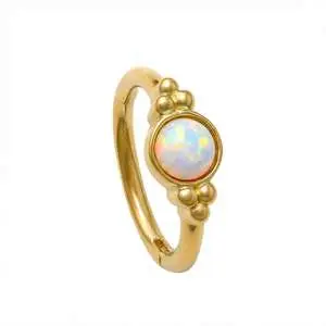 Zahav Jewelry 10k Solid 18g Beaded Opal Clicker Hoop - Gold