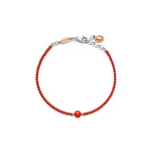 UNALOE Red / Silver Red Coral And Sterling Silver Beaded Bracelet