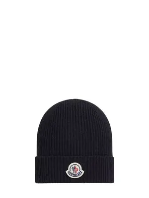 Moncler Logo Wool Beanie - Black