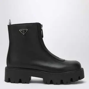 Prada Leather Zip-up Ankle Boots - Black