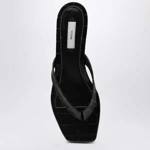 TOTEME Croc-effect Leather Heeled Flip-flops In Dark
