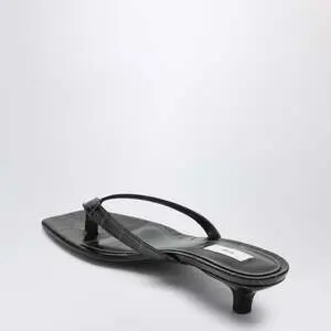 TOTEME Croc-effect Leather Heeled Flip-flops In Dark