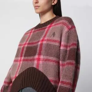 Attico Mohair-blend Sweater In Coffee/pink Check Pattern - Multicolor