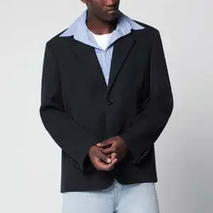 Balenciaga Dark Hybrid Overshirt In Wool Twill - Blue