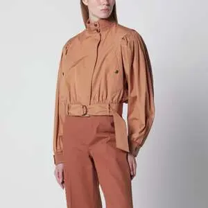 Chloé Ruched Cropped Cotton Poplin Jacket - Brown