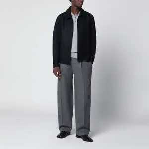 Harris Wharf London Navy Wool Zip-up Jacket