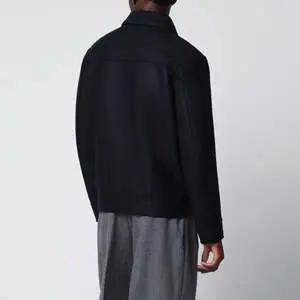 Harris Wharf London Navy Wool Zip-up Jacket