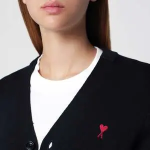 AMI Paris Navy De Coeur Wool Cardigan