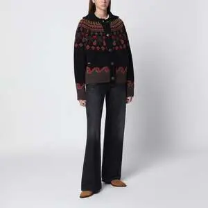 Alanui Black Jacquard Wool Cardigan