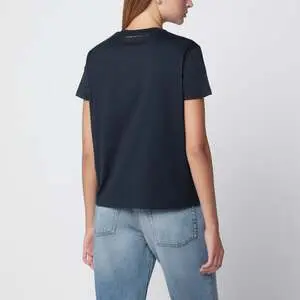 Max Mara Cotton T-shirt With Logo Print - Blue
