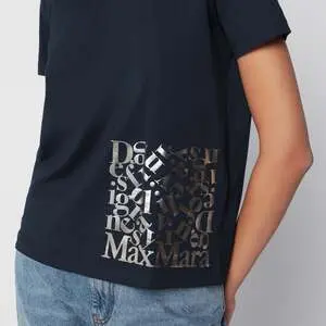 Max Mara Cotton T-shirt With Logo Print - Blue