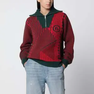 MAISON MARGIELA Red/forest Wool Blend Jacquard Knit Sweater - Green