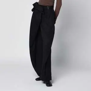 JW Anderson Wool Trousers With Turned-up Waist - Black