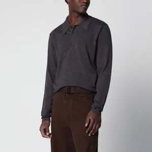 LEMAIRE Grey Long-sleeve Wool Polo Shirt - Brown