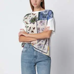 Max Mara T-shirt In Printed Silk And Stretch Cotton Jersey - Multicolor