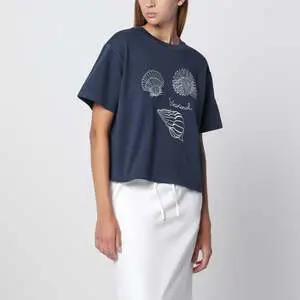 Max Mara Cotton Jersey T-shirt With Embroidery - Blue
