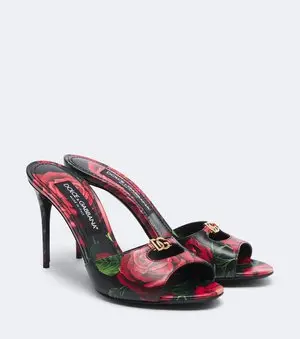 Dolce & Gabbana Dg Floral Leather Mules - Red