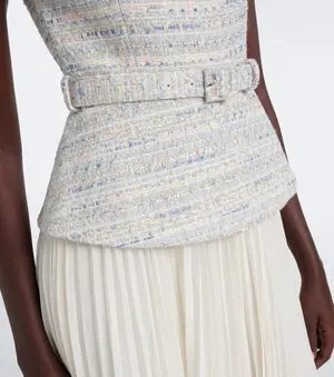 SELF-PORTRAIT Belted Boucle And Chiffon Midi Dress