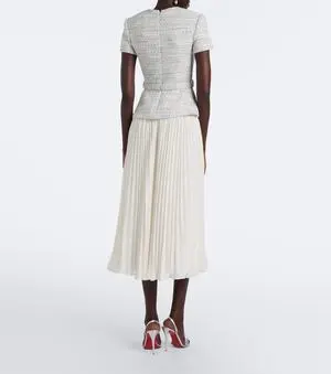 SELF-PORTRAIT Belted Boucle And Chiffon Midi Dress