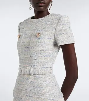 SELF-PORTRAIT Belted Boucle And Chiffon Midi Dress