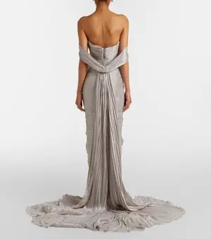 MARMAR HALIM Off-shoulder Pleated Bustier Gown