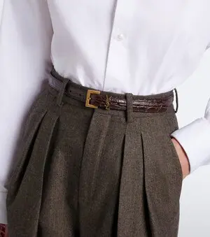 Saint Laurent Cassandre Croc-effect Leather Belt