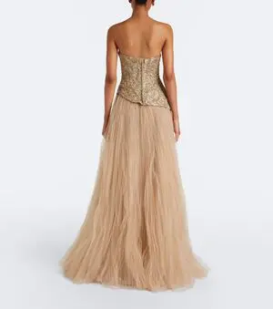 MARMAR HALIM Embroidered Pleated Tulle Gown