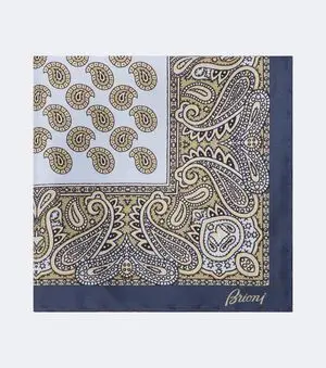 Brioni Paisley Silk Pocket Square - Blue