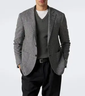 Canali Herringbone Wool And Cashmere Blazer