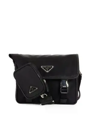 Prada Re-nylon And Saffiano Leather Shoulder Bag - Black