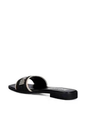 Just Cavalli Logo-embroidered Raffia-effect Flat Sandals