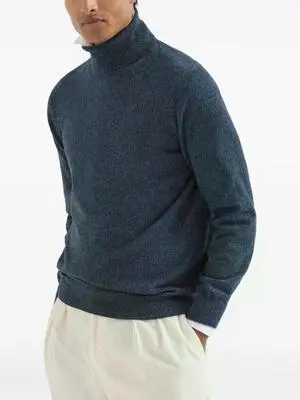 Brunello Cucinelli Mouliné Cashmere Turtleneck Sweater - Blue